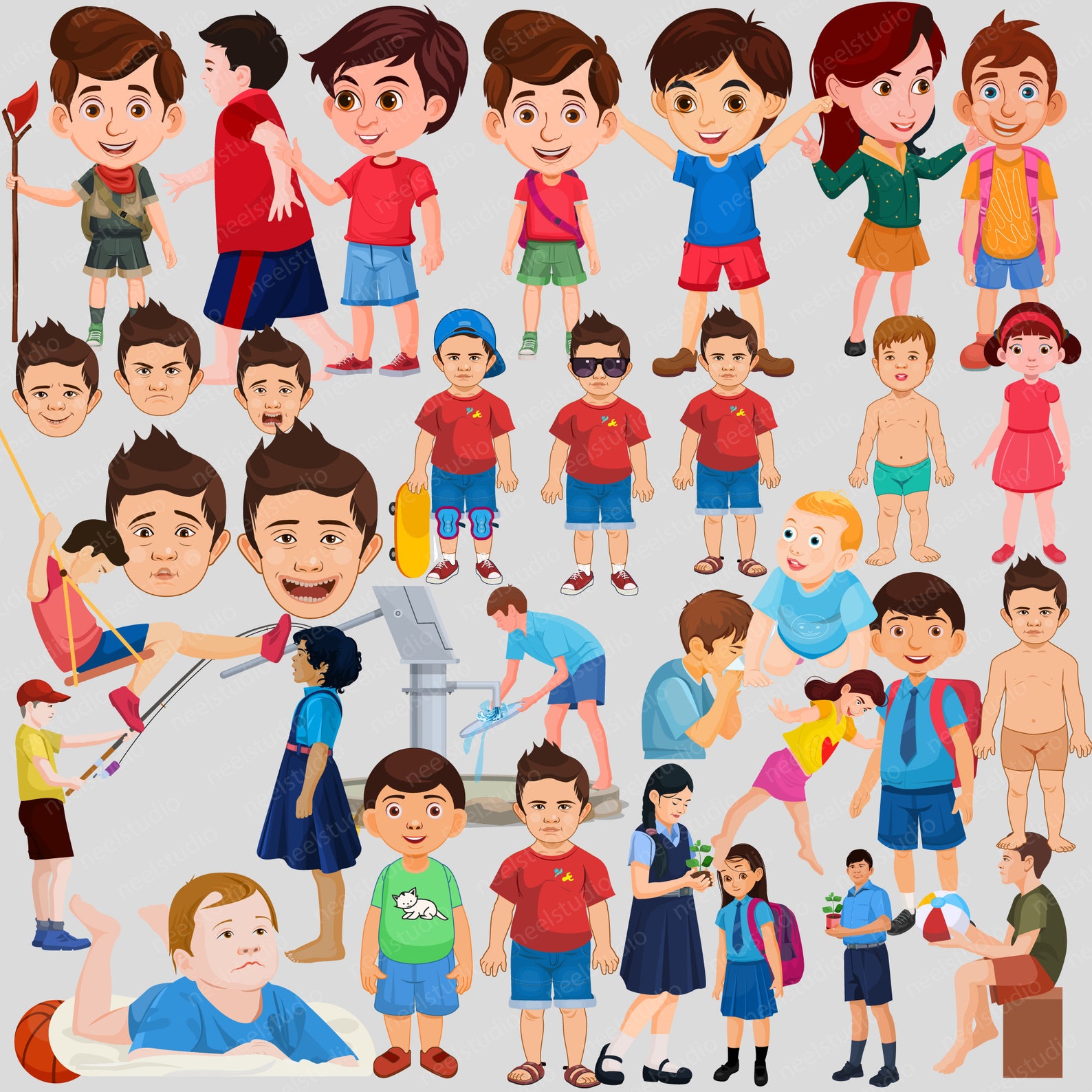 KIDS Clipart and Printables Stickers Png-svg-eps File 60 - Etsy