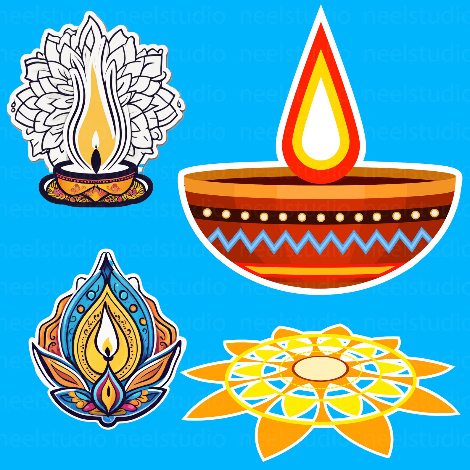 Buy Diwali Clipart, Deepavali Diya, Diwali Printable Stickers and ...