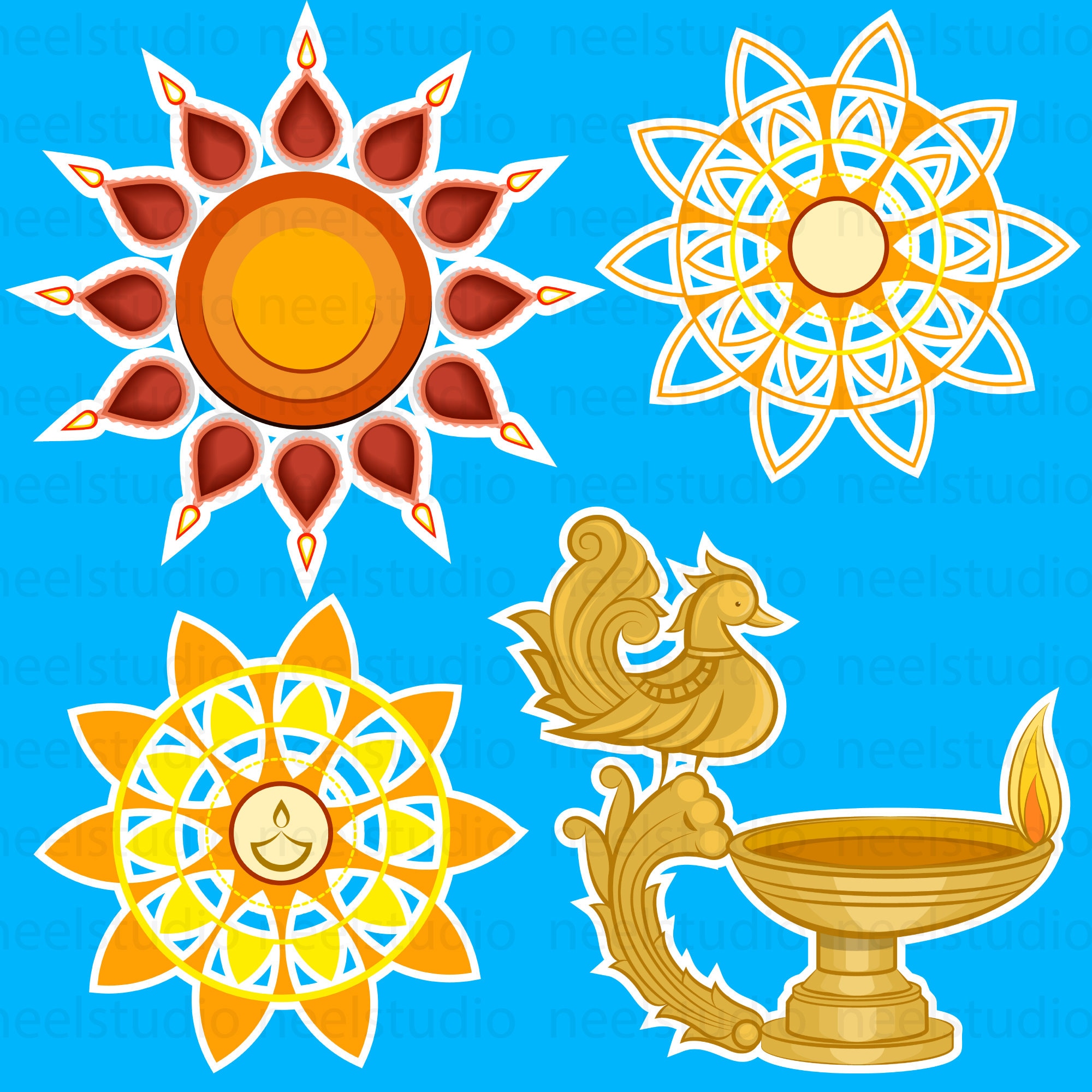 Buy Diwali Clipart, Deepavali Diya, Diwali Printable Stickers and ...