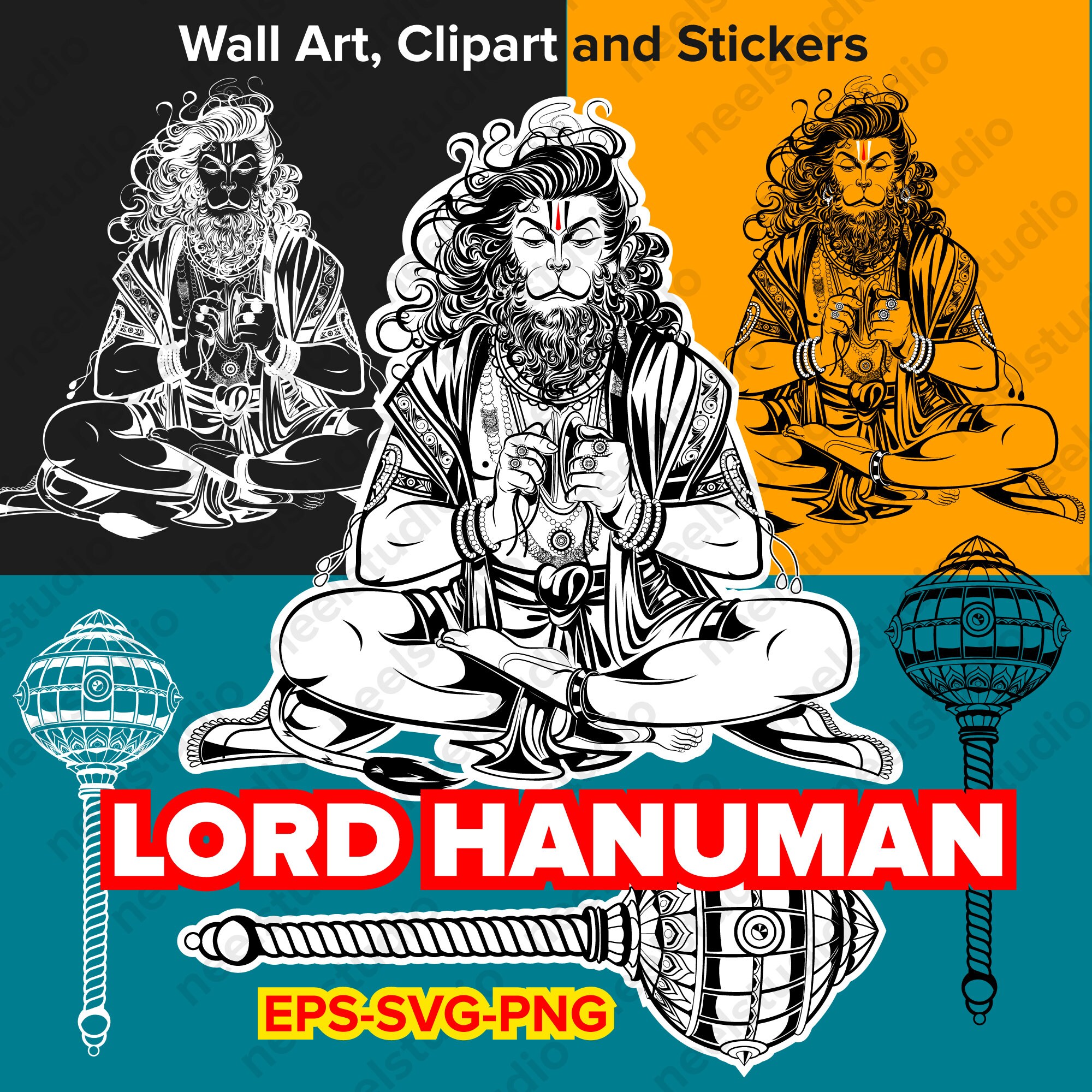 Lord Hanuman ,digital Art, Instant Download , Hanuman Painting, Lord ...
