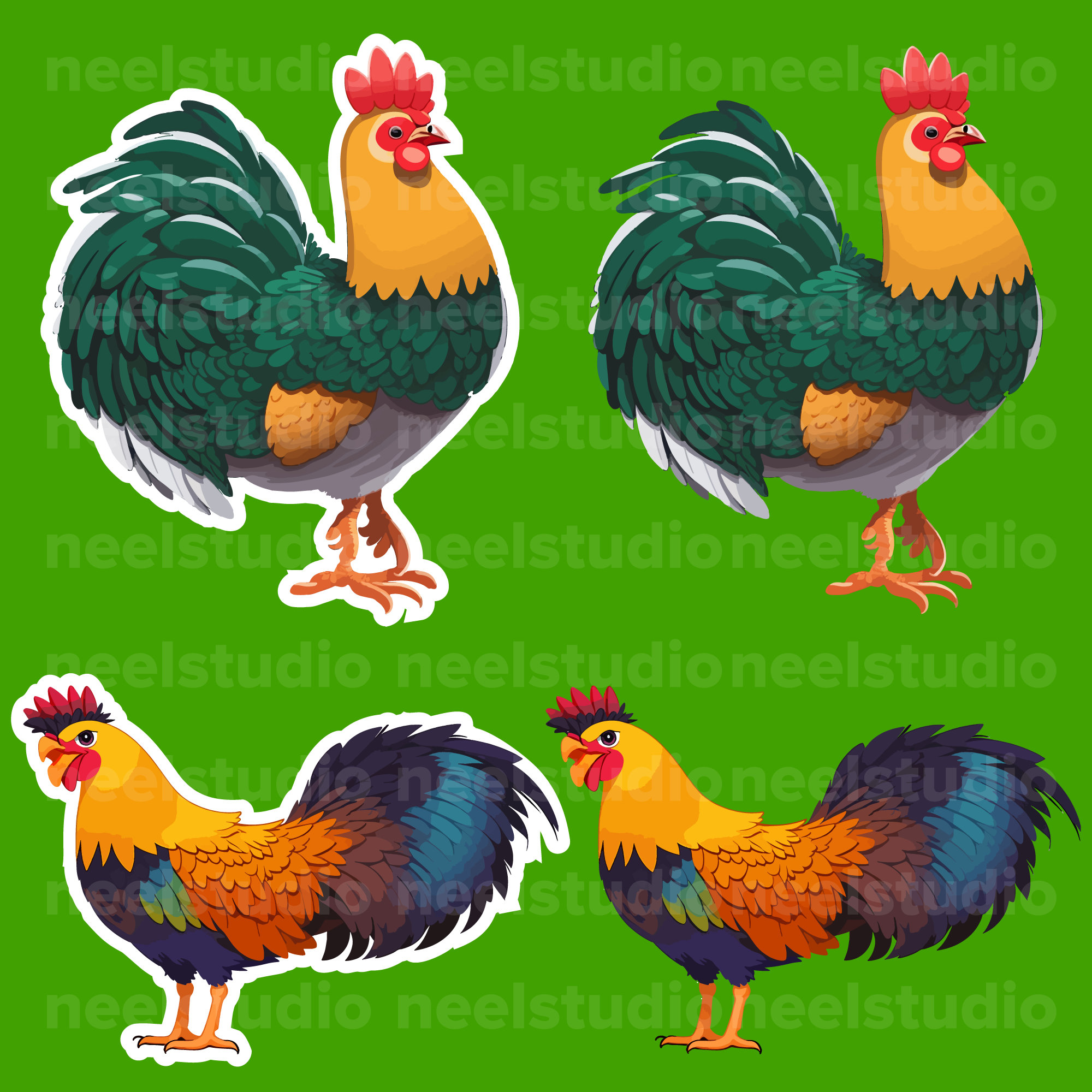 Chicken Clipart Printable Stickers 1-svg 1-eps - Etsy
