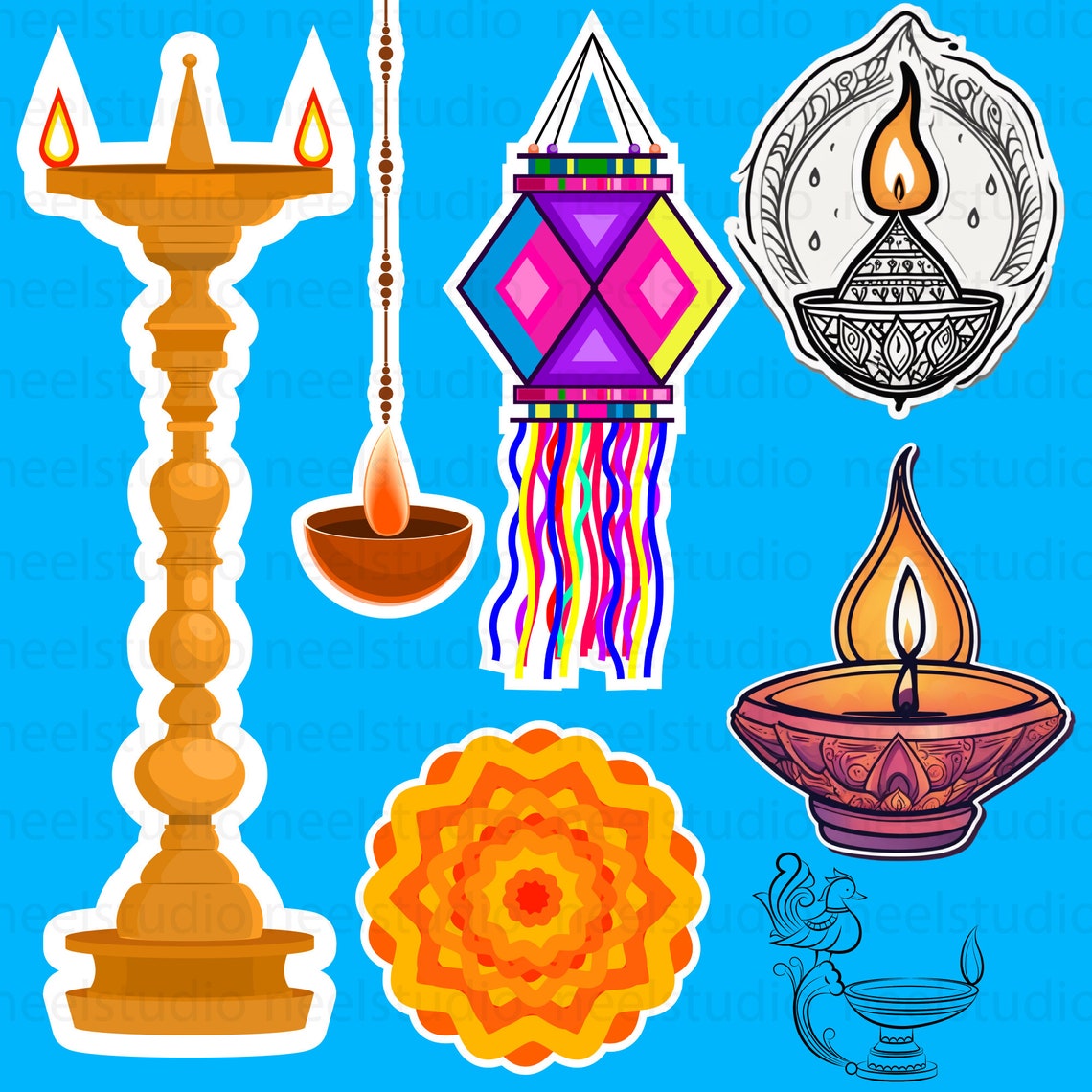 Buy Diwali Clipart, Deepavali Diya, Diwali Printable Stickers and ...