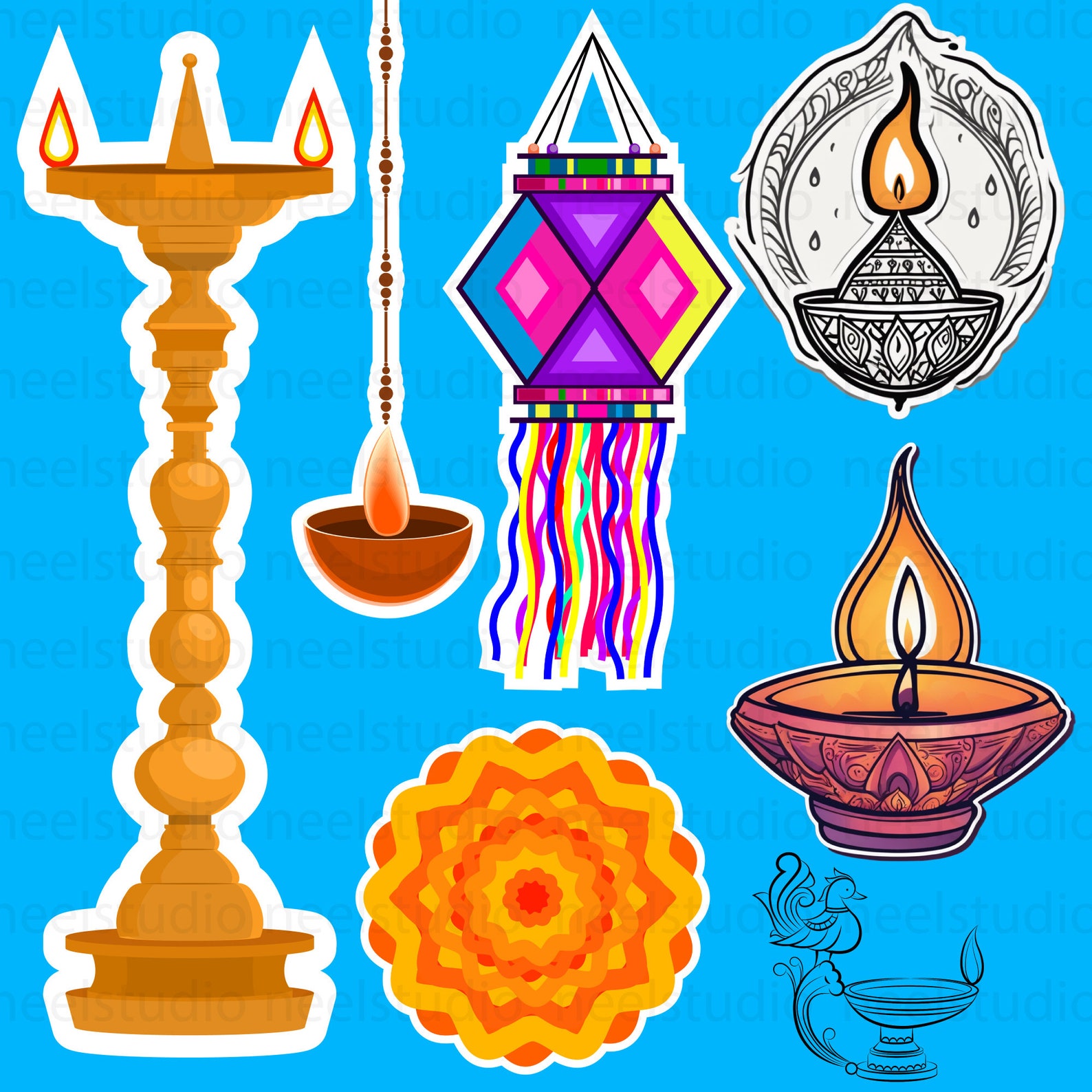Buy Diwali Clipart, Deepavali Diya, Diwali Printable Stickers and ...