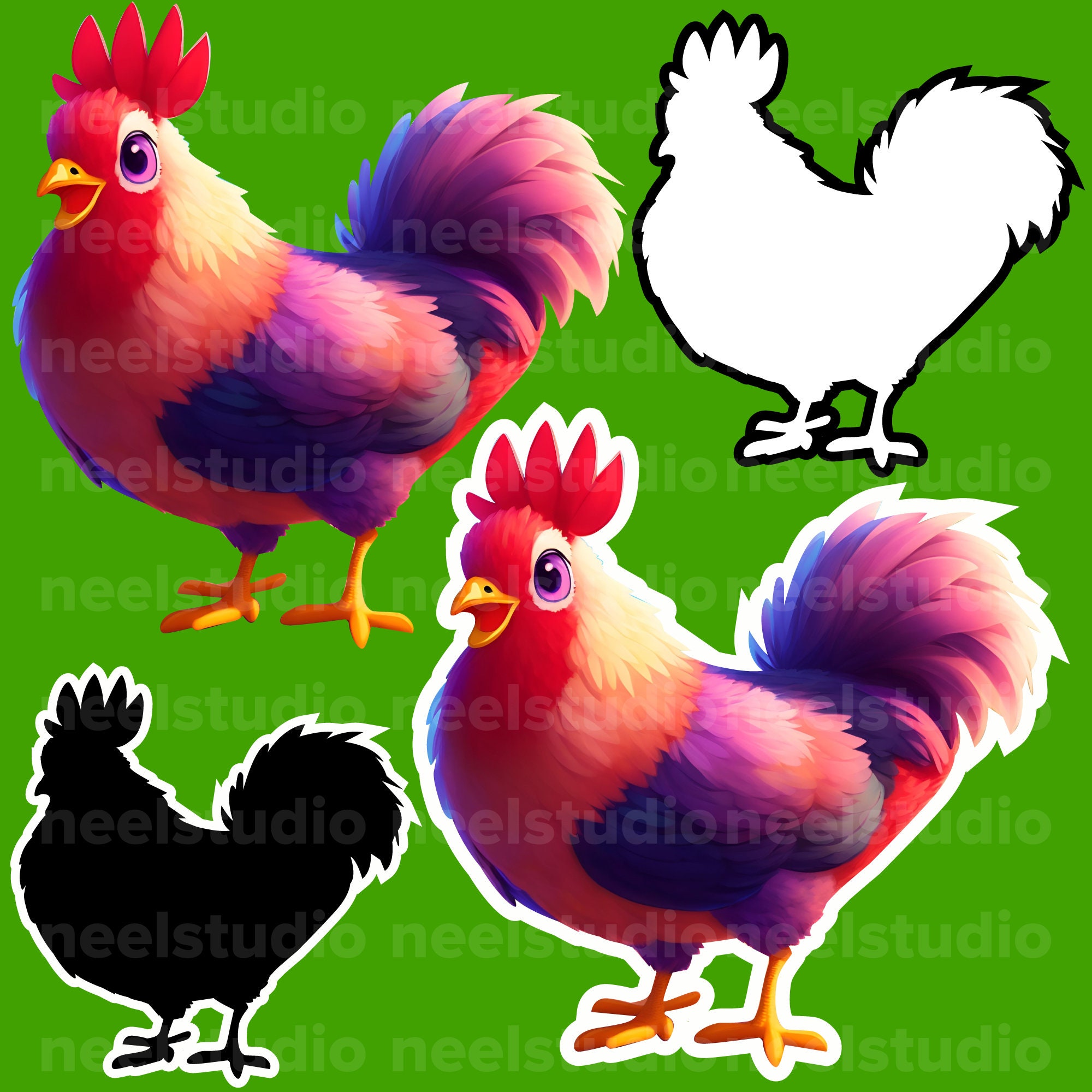 Chicken Clipart Printable Stickers 1-svg 1-eps - Etsy