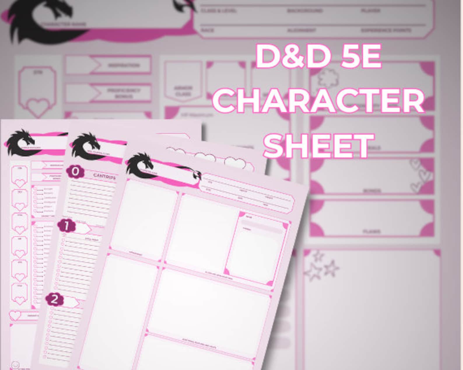 D&D 5E Pink Character Sheet PDF - Etsy