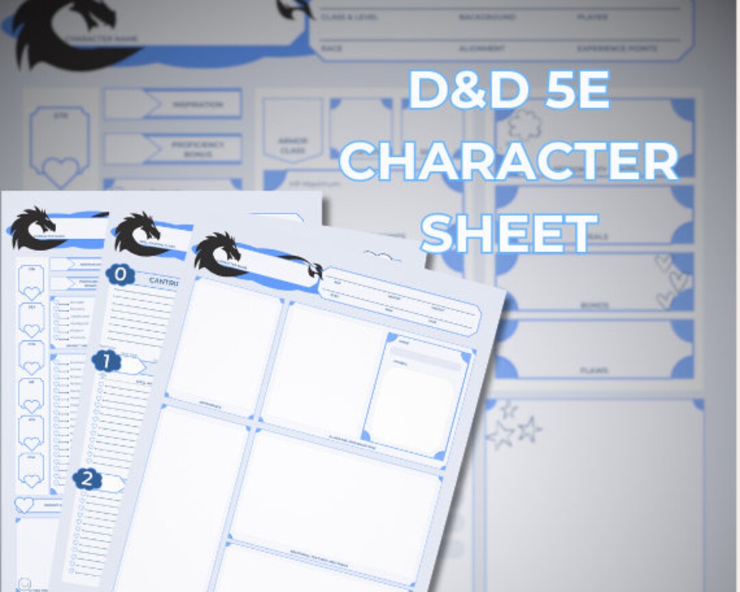 D&D 5E Blue Character Sheet PDF - Etsy