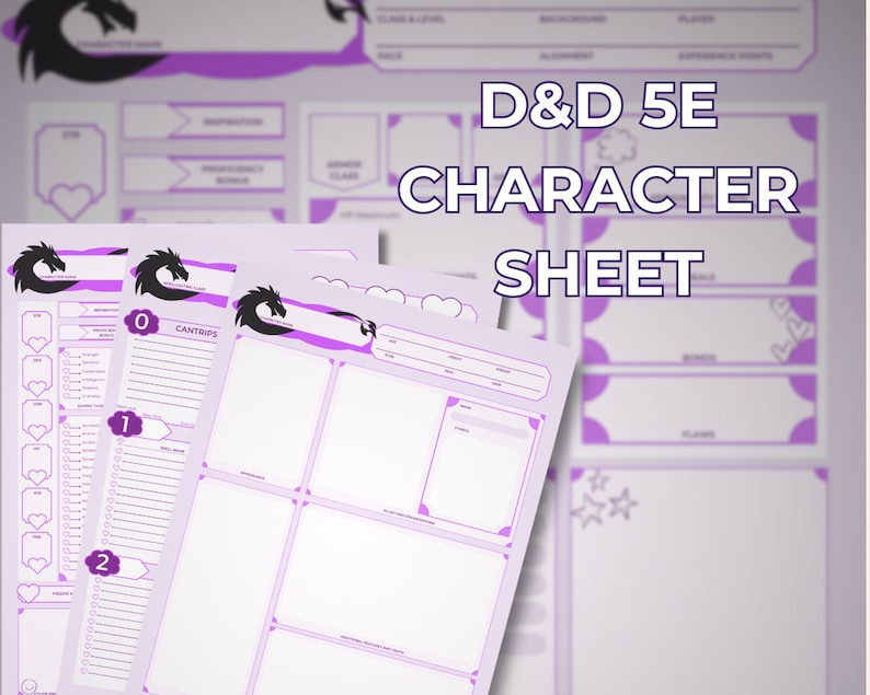 D&D 5E Purple Character Sheet PDF - Etsy