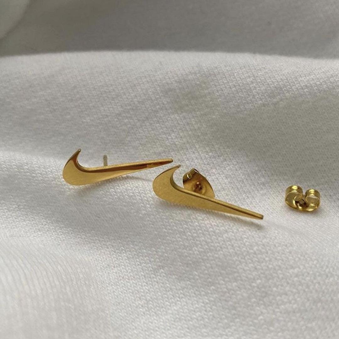 Silver and Gold Swoosh Tick Stud Earrings Non Tarnish Stainless Steel ...