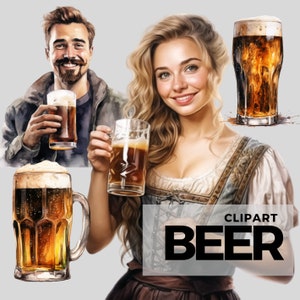 Oktoberfest Watercolor Beer Clipart Man Woman - Digital Png Beer, Graphics for Instant Download ...