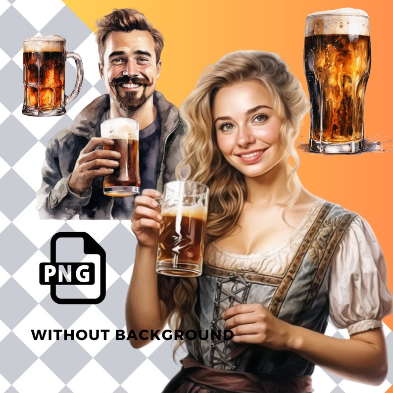 Oktoberfest Watercolor Beer Clipart Man Woman - Digital Png Beer, Graphics for Instant Download ...