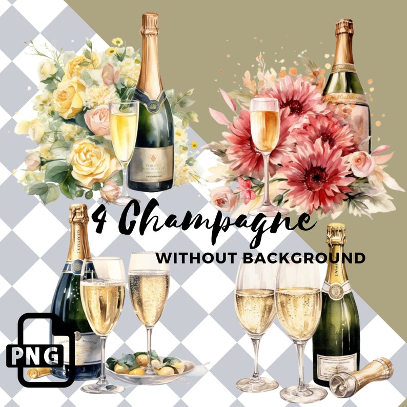 Champagne With Flowers Clipart Transparent Pngs, Sublimation Bundle ...