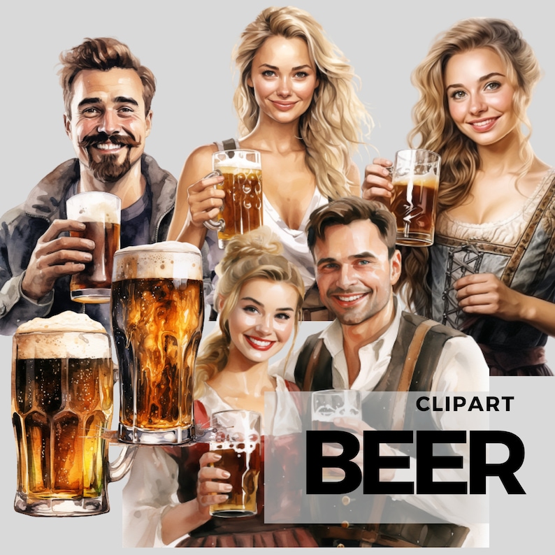 Oktoberfest Watercolor Beer Clipart Man Woman - Digital Png Beer, Graphics for Instant Download ...
