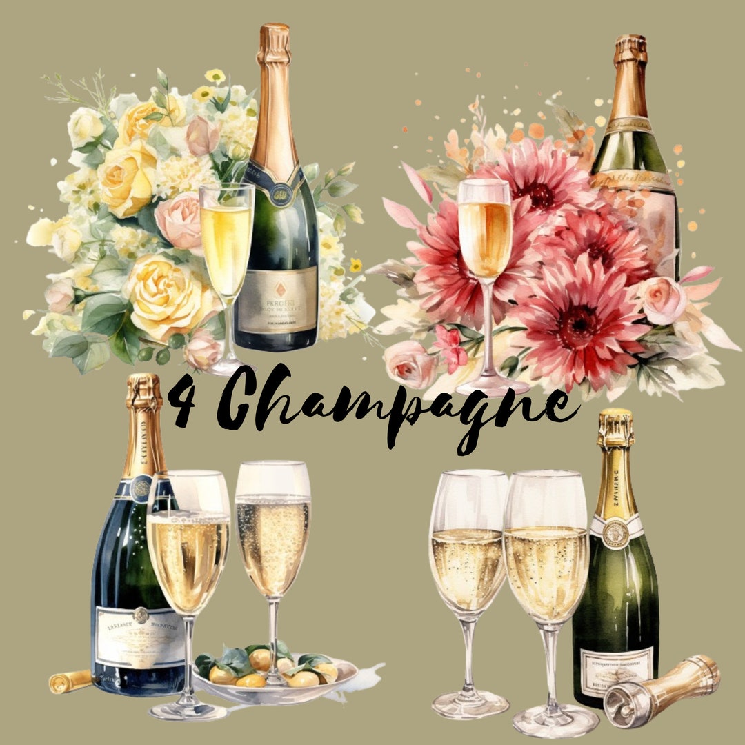 Champagne With Flowers Clipart Transparent Pngs, Sublimation Bundle ...