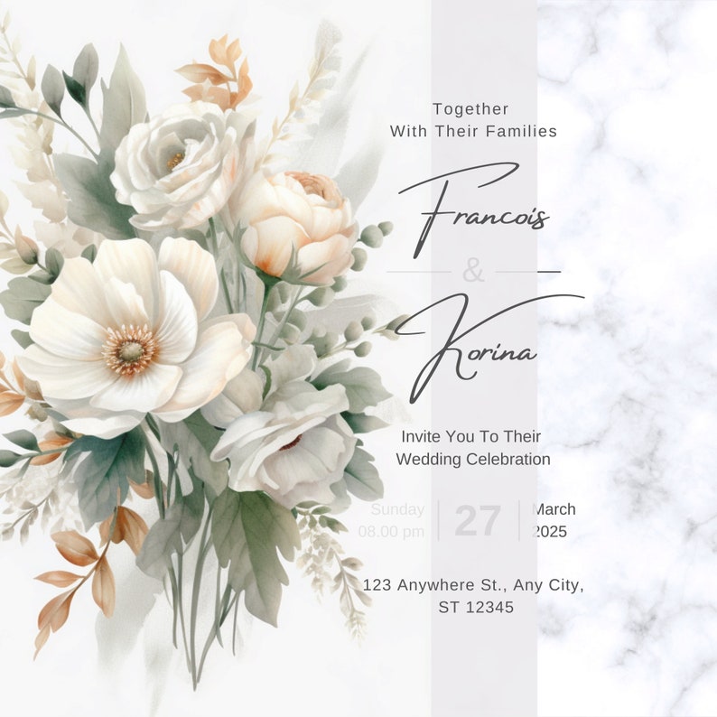 2 PNG Elegant Wedding Invitations Floral Watercolor Rustic - Etsy