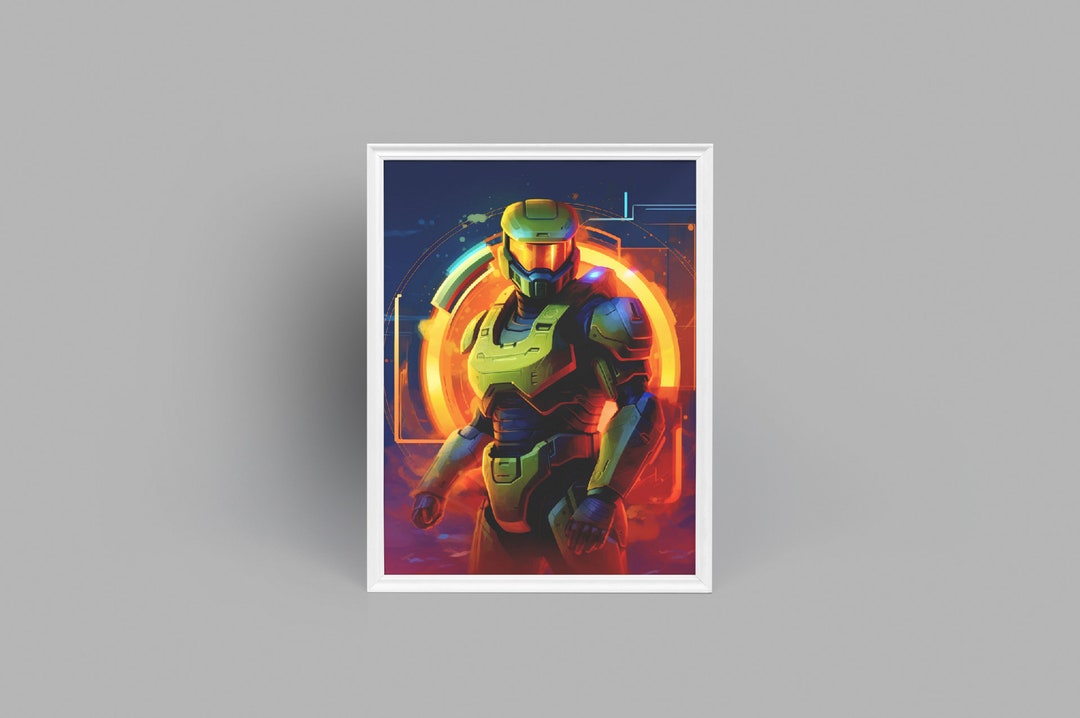 Master Chief Digital Poster Microsoft Xbox Halo Video Game Abstract ...