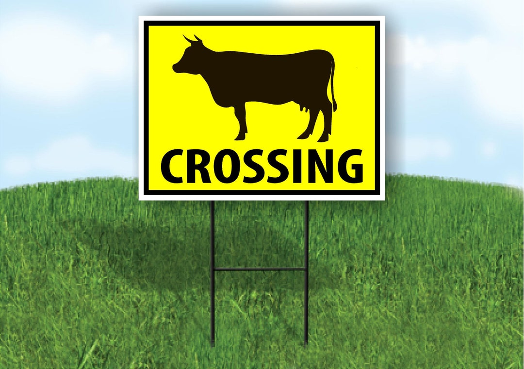 Cow Crossing Xing Yellow Yard Sign Road Sign With Stand - Etsy