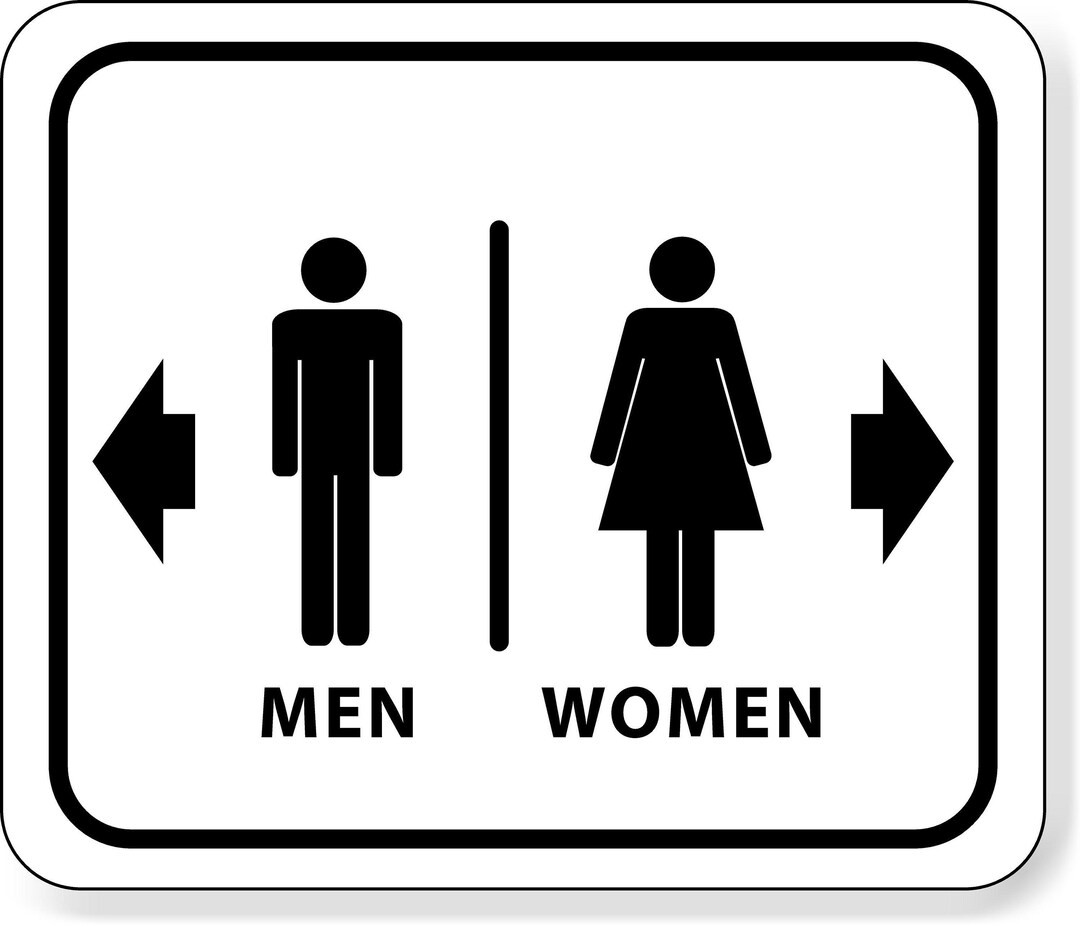Bathroom Restroom Women Right Arrow Men Left Arrow White Aluminum ...