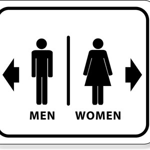 Bathroom Restroom Women Right Arrow Men Left Arrow White Aluminum ...