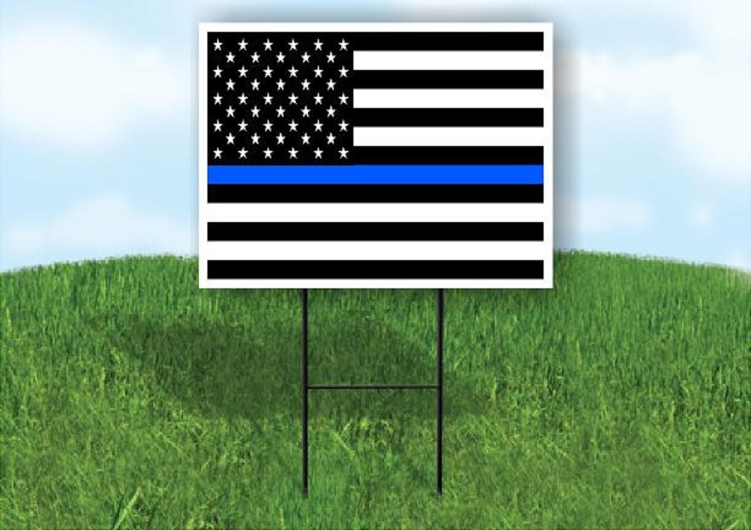 Usa Flag With A Thin Blue Line Yard Sign Road Sign With Stand - Etsy