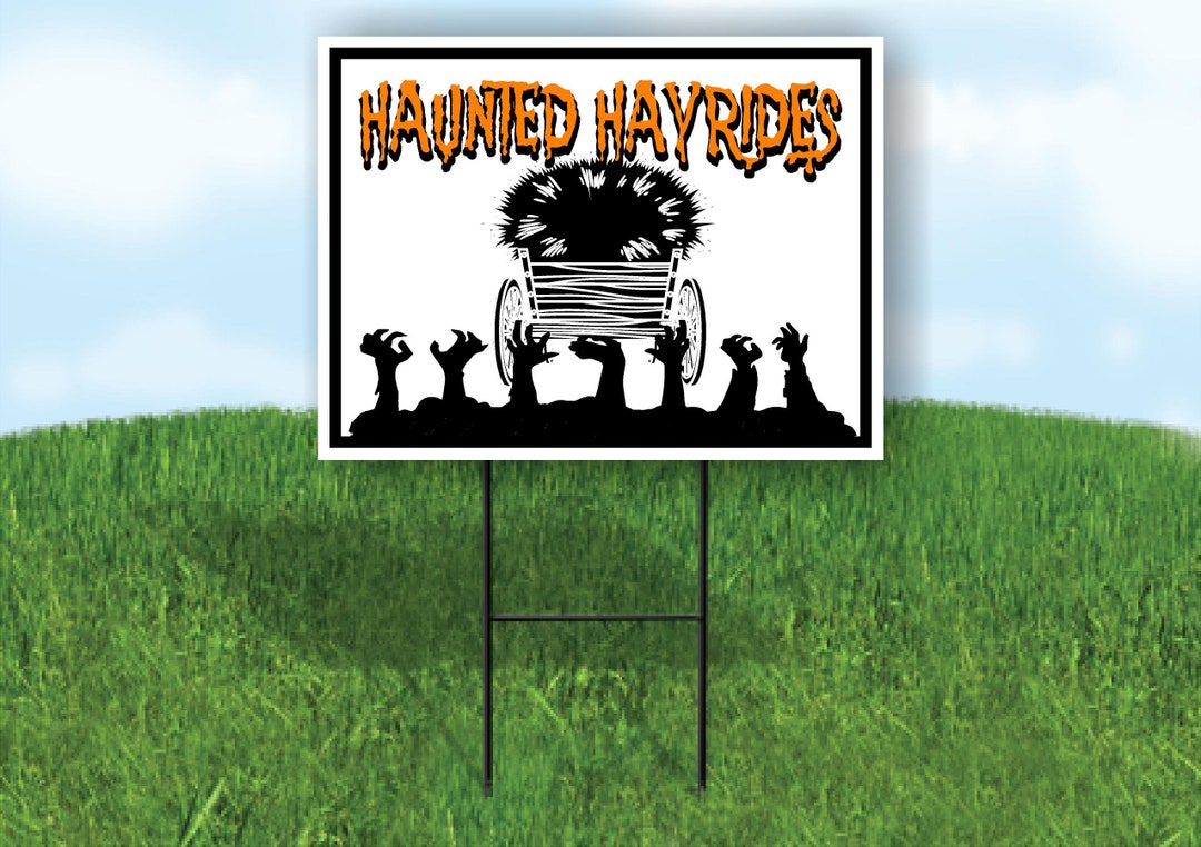 Haunted Hayrides Wagon Zombie Hands Yard Sign Road Sign With Stand - Etsy