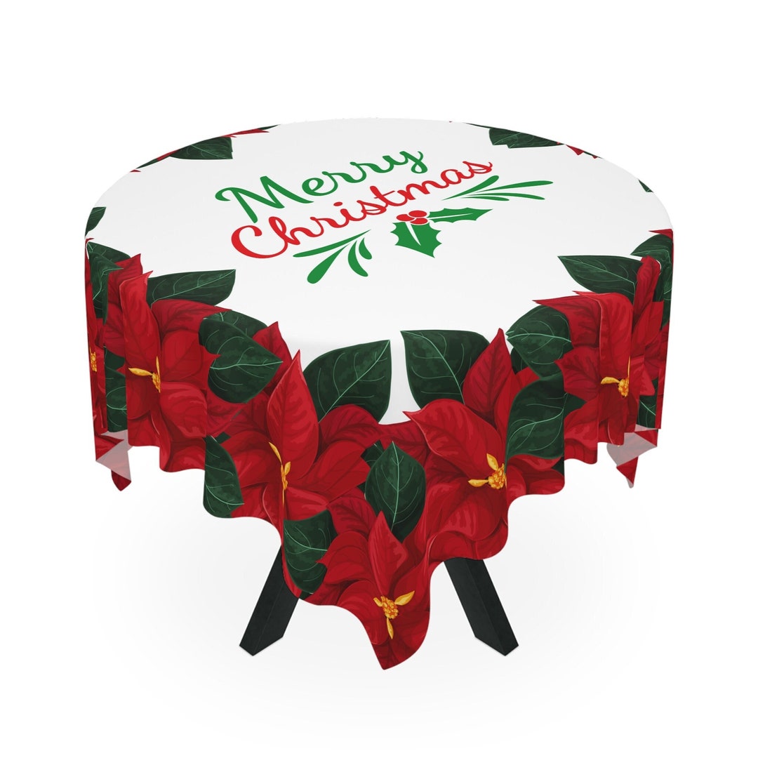 Round Christmas Tablecloth, Christmas Table Decoration, Holiday Red ...