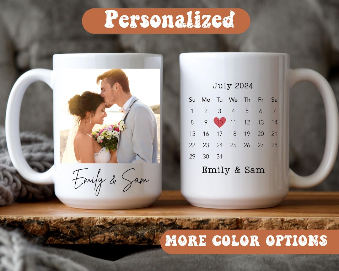 Large Custom Photo Calendar Mug, Custom Date Gift, Wedding Photo Mug ...
