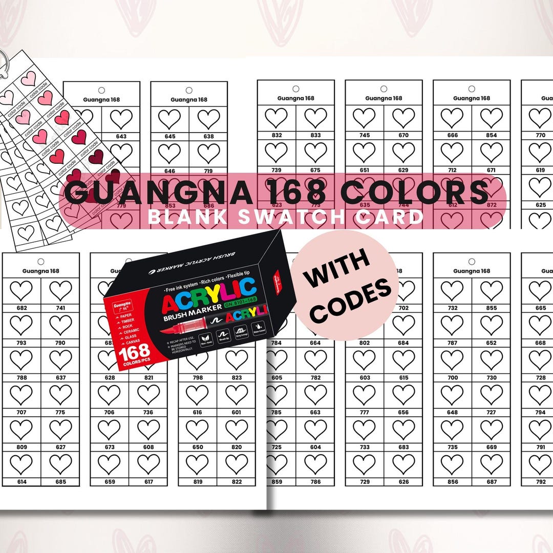 Guangna 168 Heart Swatch Card PDF | Acrylic Marker Color Organizer ...