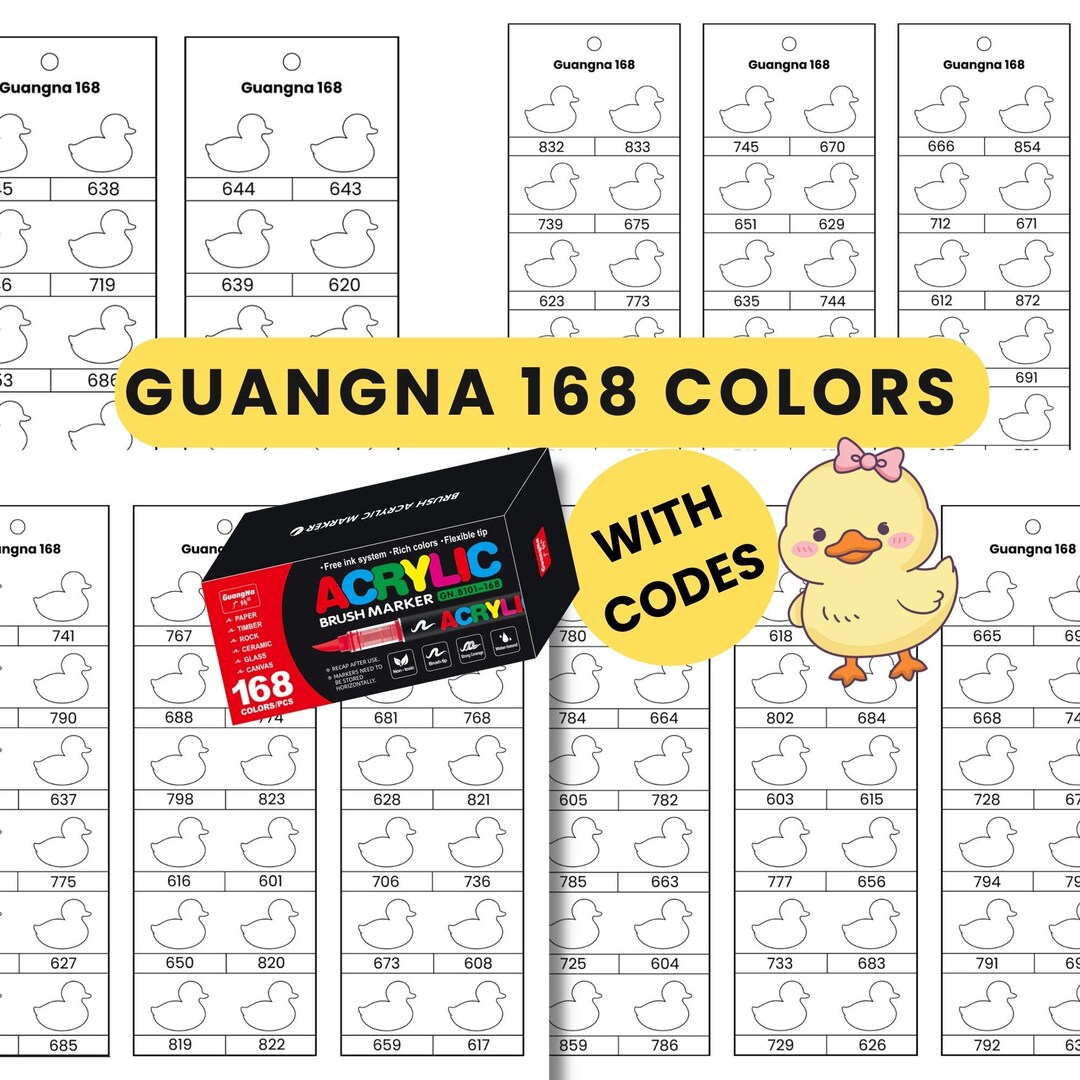Guangna 168 Color Swatch Card Printable PDF, Duck Acrylic Marker ...