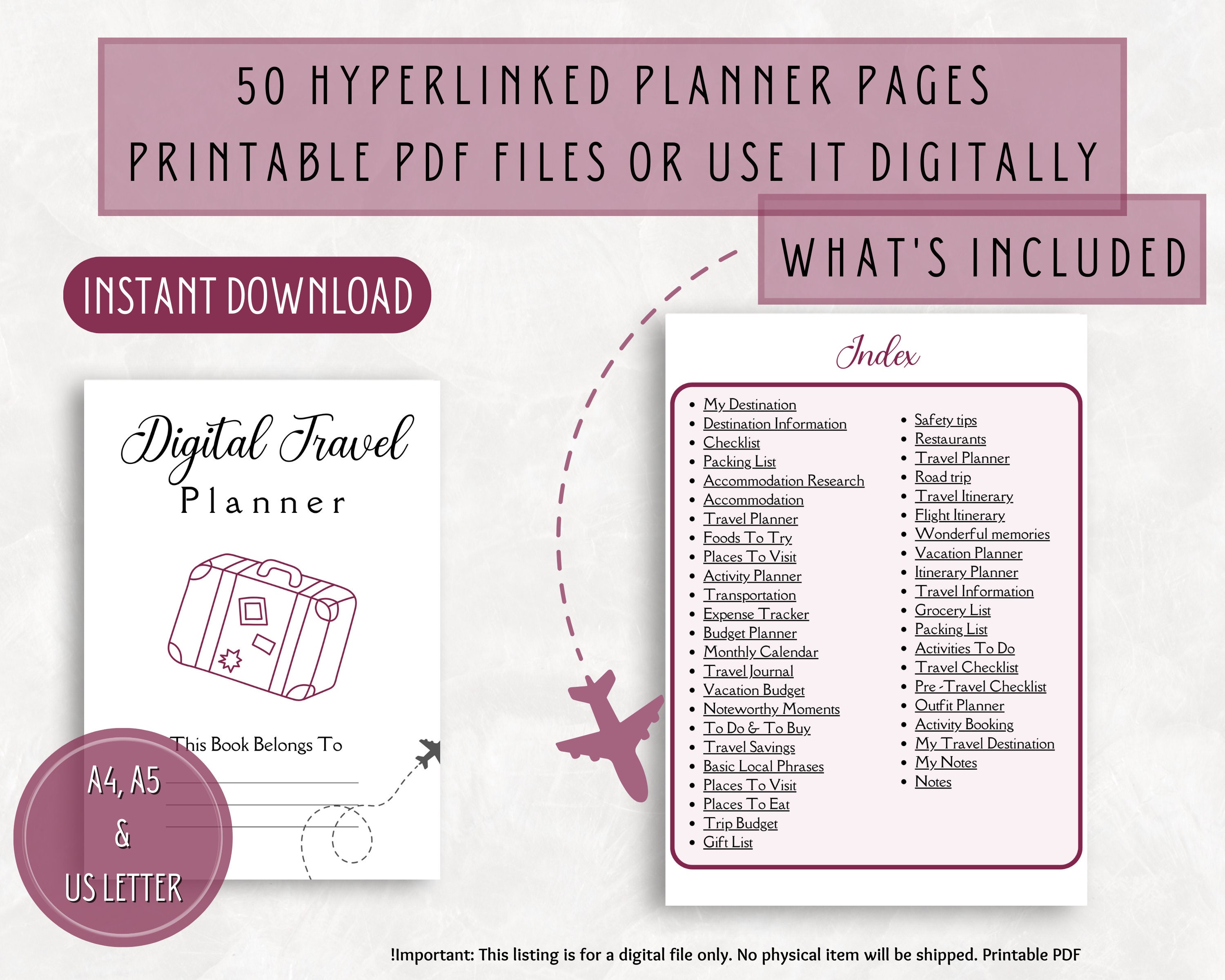 Ultimate Digital TRAVEL PLANNER Printable Hyperlinked Trip Planner ...
