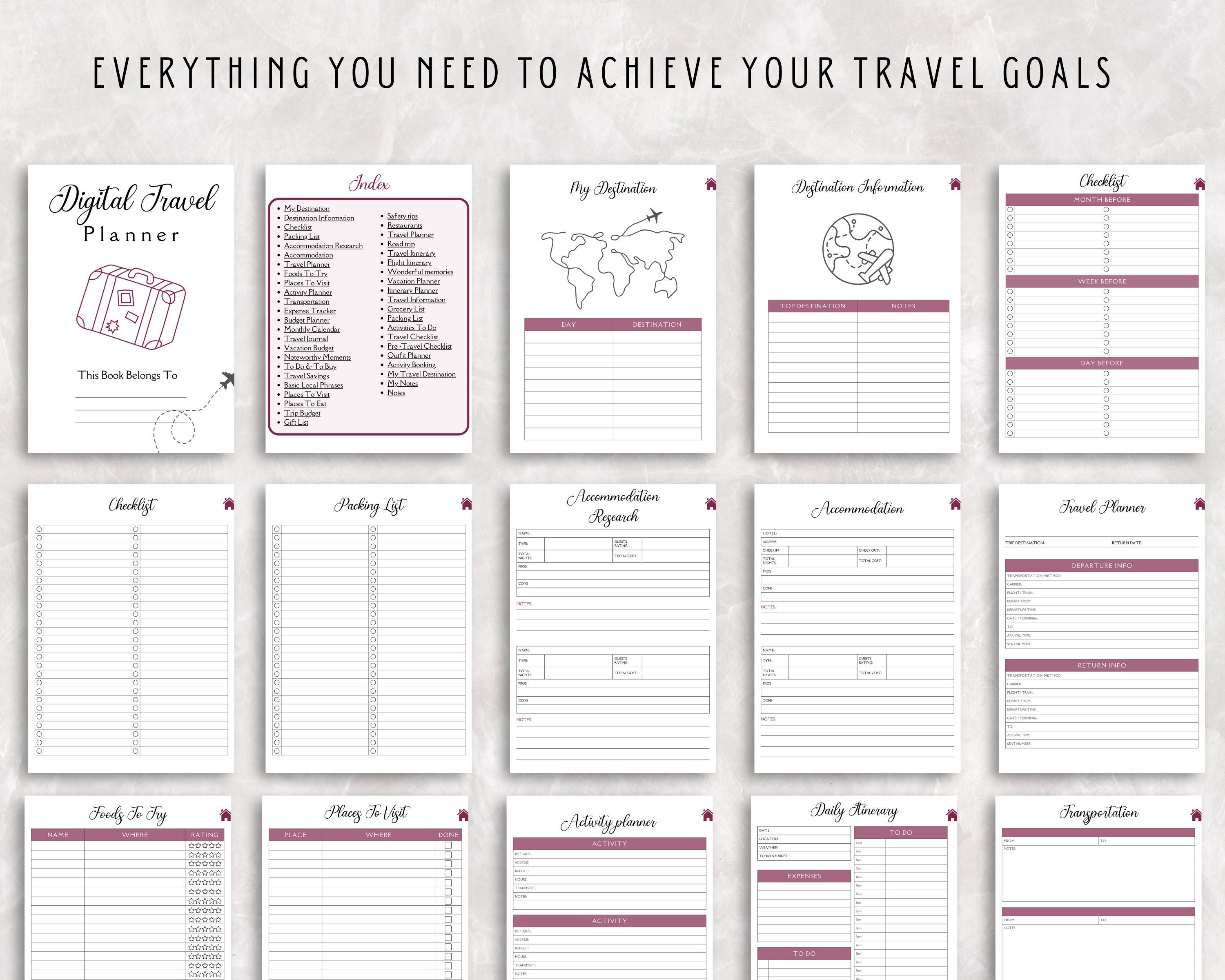 Ultimate Digital TRAVEL PLANNER Printable Hyperlinked Trip Planner ...