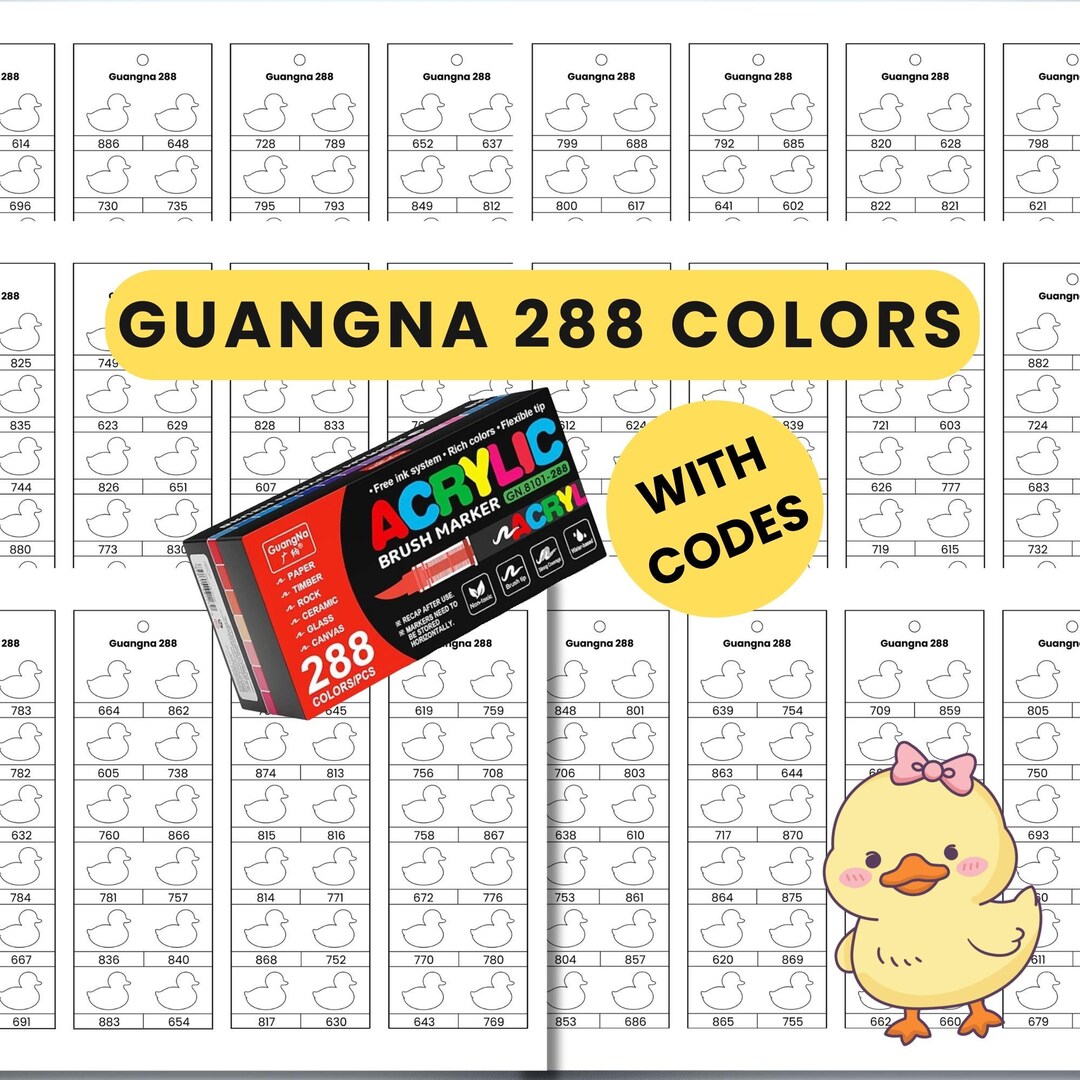 Guangna 288 Color Swatch Card Printable PDF, Duck Acrylic Marker ...