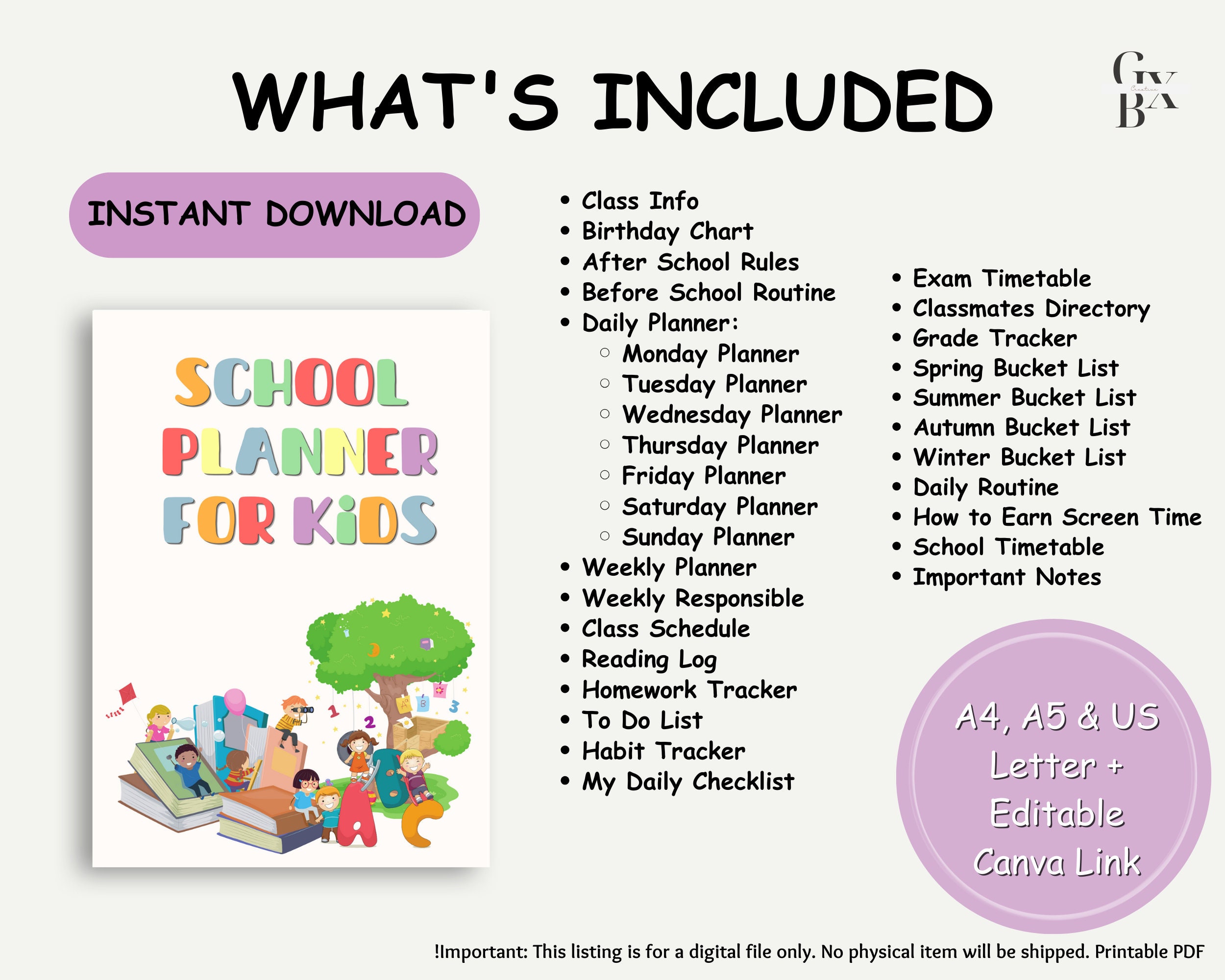 Kids Homeschool Planner Instant Download Editable and Printable ...