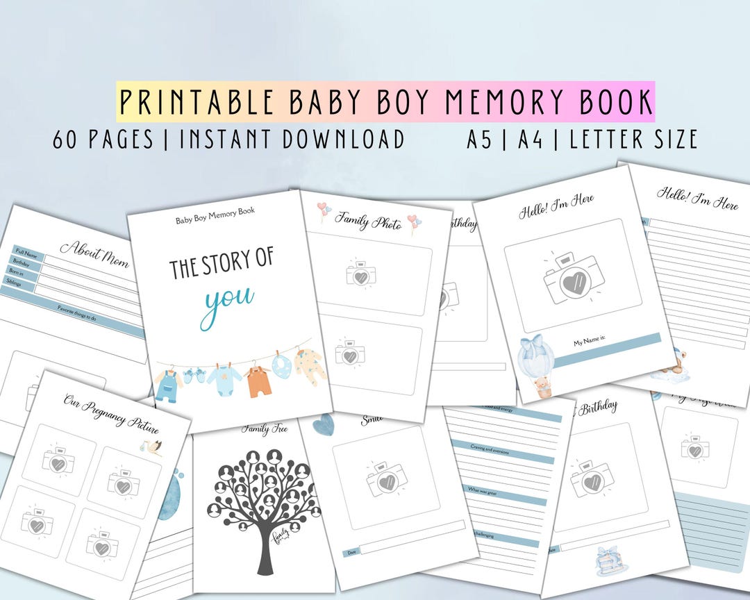 Baby Boy Memory Book | First Year Keepsake Journal, Printable PDF ...