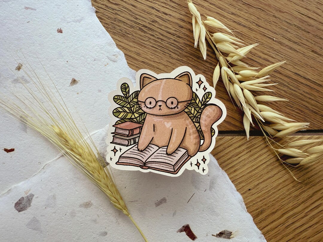 Ginger Cat Sticker: Cottagecore Bookworm Vinyl Decal - Etsy