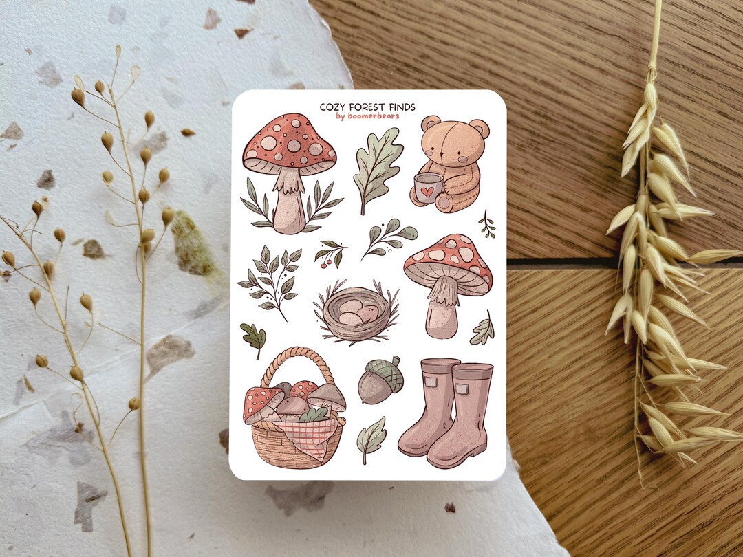 Cottagecore Vinyl Sticker Sheet: Forest Finds, Mushrooms, Teddy Bear ...
