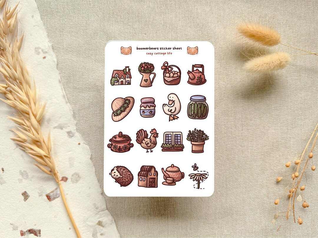 Cozy Cottage Stickers: Vinyl Hand Drawn Cozy Sticker Sheet, Cottagecore ...