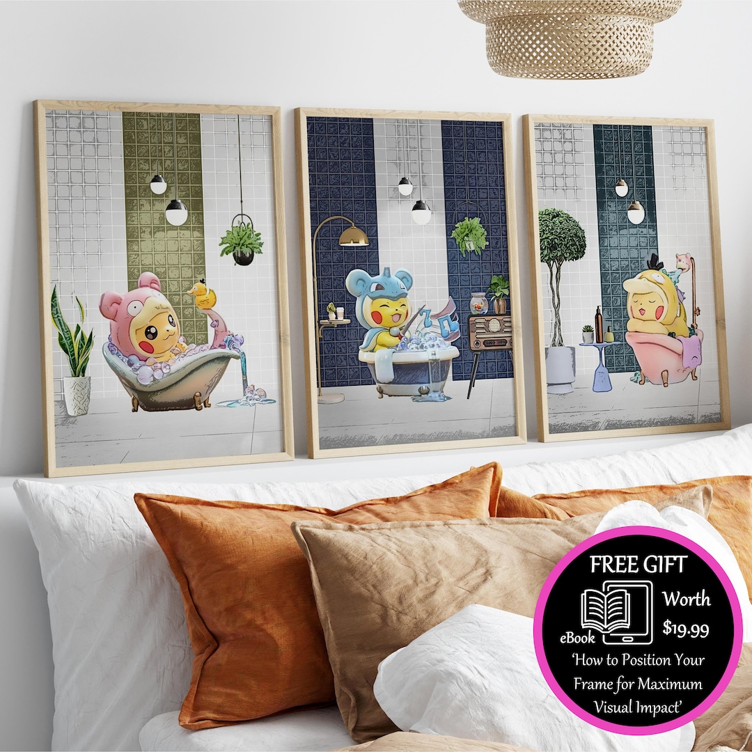 Pikachu Bathtub Pokemon Art Print Bathroom Decor Pikachu Pokemon Wall ...