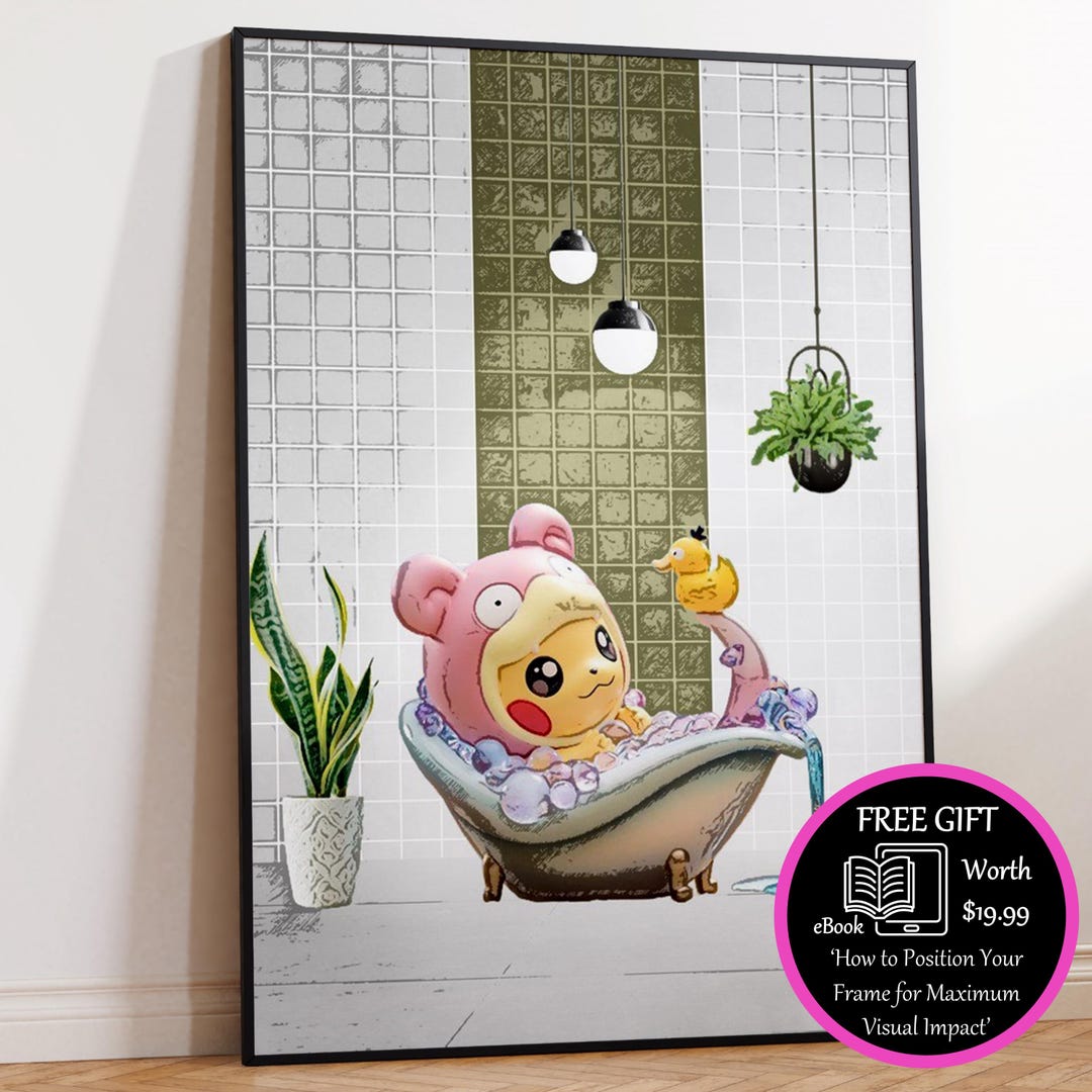 Pikachu Slowpoke Art Print Bathroom Decor Pikachu Pokemon Wall Decor ...