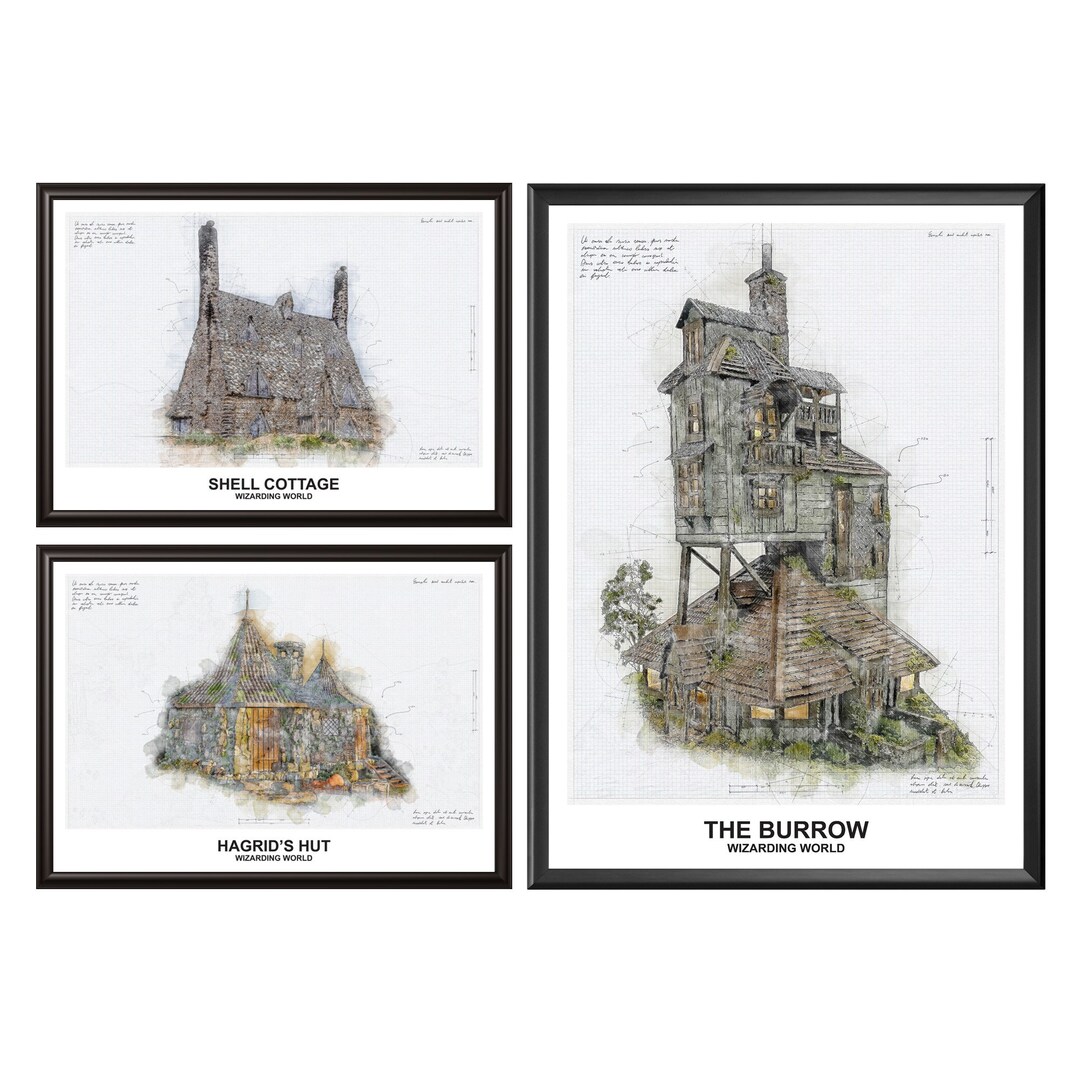 The Burrow & Hagrid Hut, Shell Cottage, Wizard Poster, Potter Wall Art ...