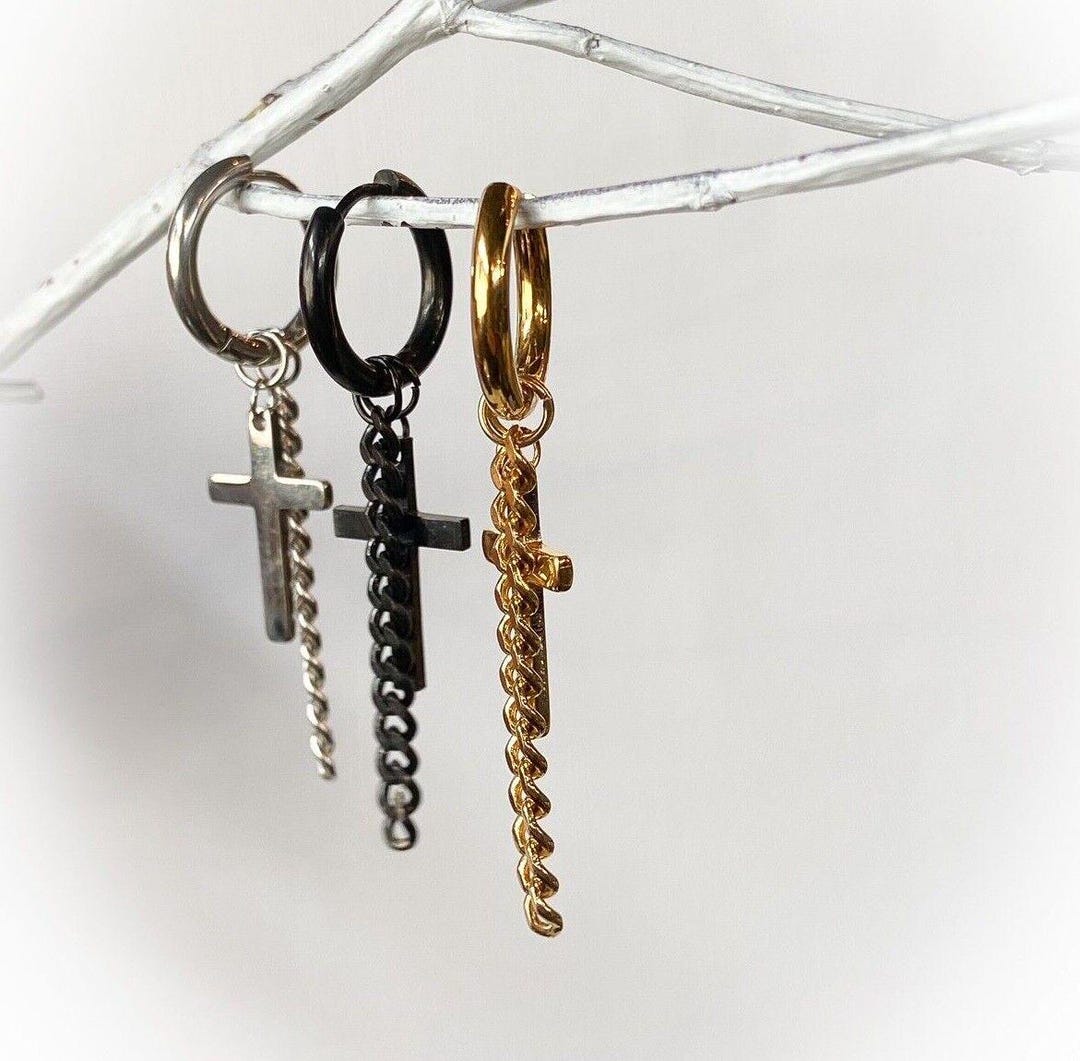 PAIR 316L Steel Hinge Action 20g Seamless Hoop Earrings W/ Cross ...