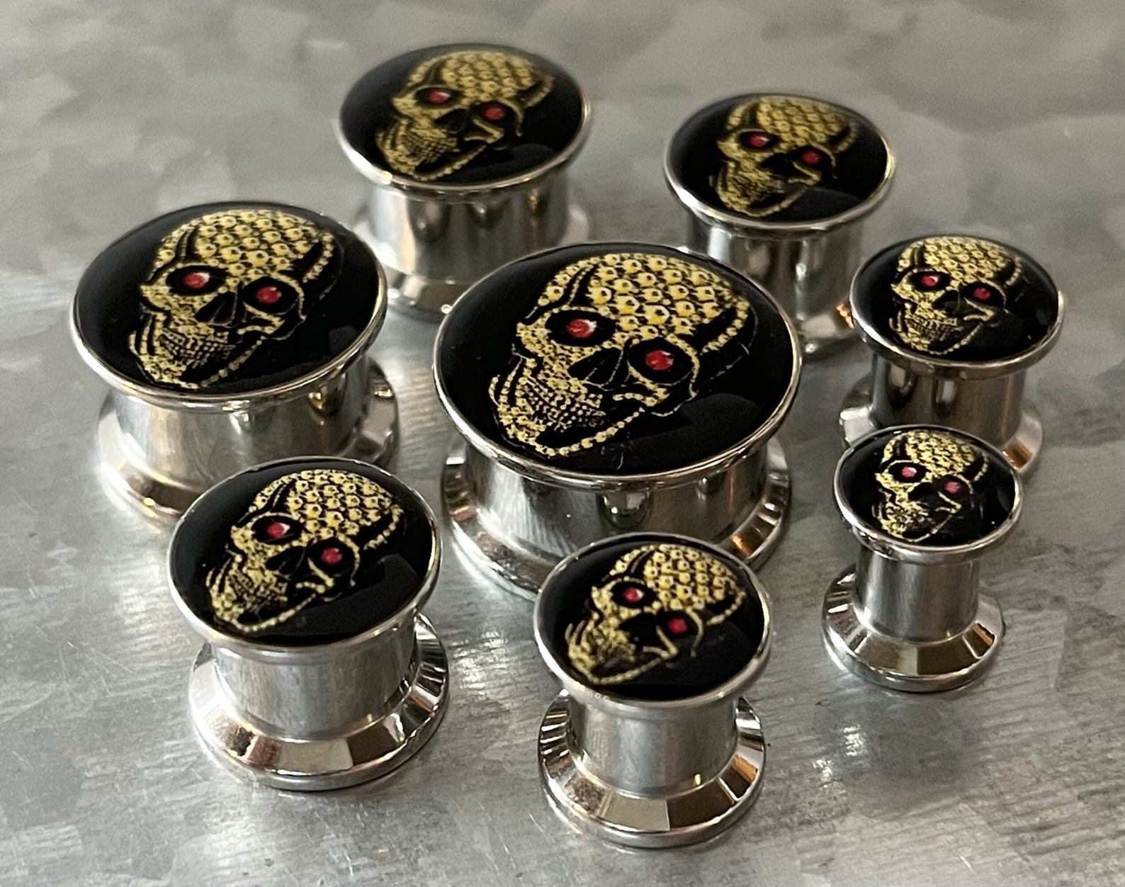 PAIR of Unique Yellow Skull With Red Eyes Steel Screw Fit Stash Plugs ...