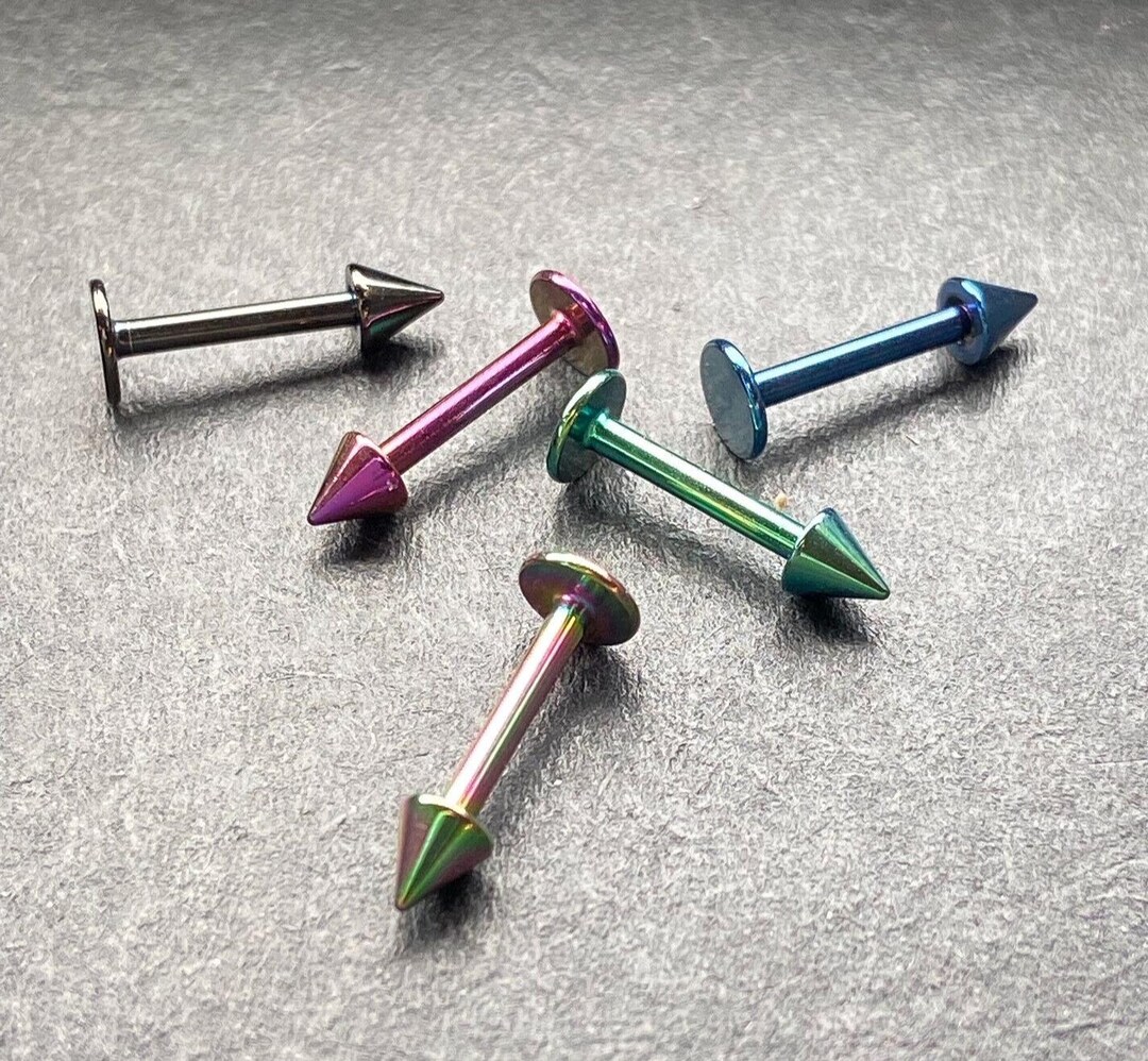 5pc Value Pack Externally Threaded Titanium IP Spiked Steel Labrets 16g ...