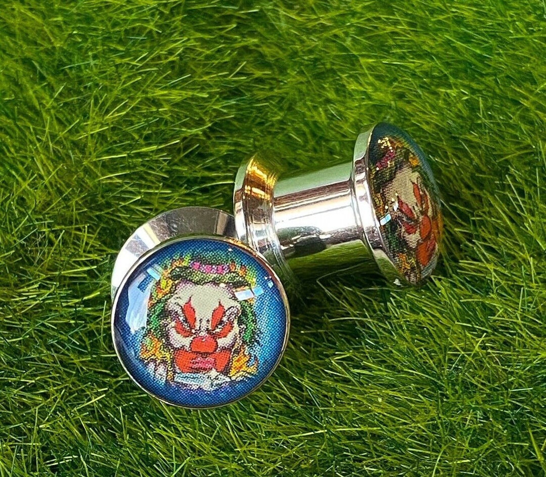 PAIR Steel Blue Insane Clown Logo Stash Plugs Gauges Earlet Pierced ...