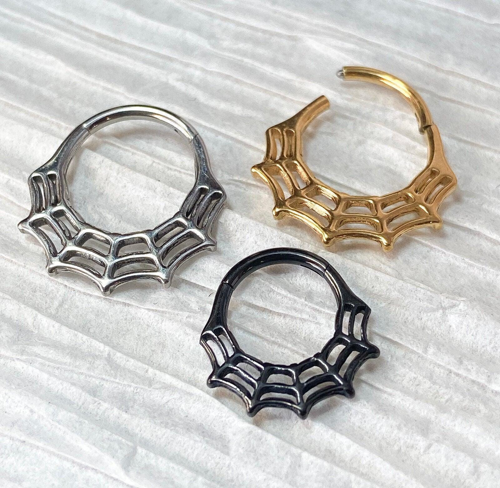 1pc Solid Titanium Spiderweb Design Hinged Segment Ring Hoop Septum Spider Web - Etsy