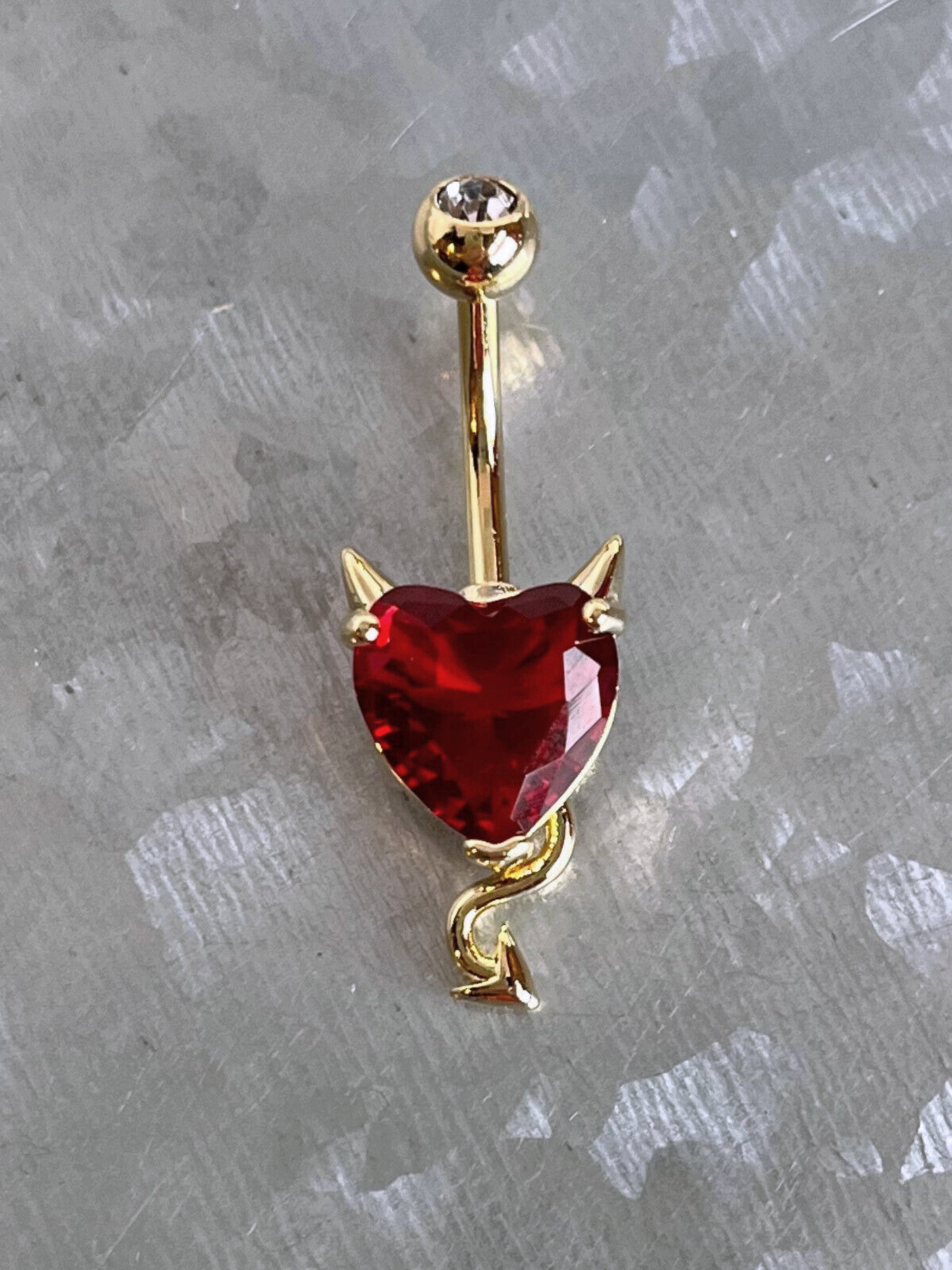 1 Piece Unique Cubic Zirconia Gem Heart Devil Horns & Tail Navel ...