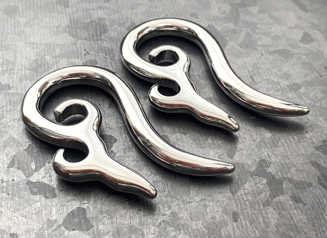 PAIR of Unique Tribal Stainless Steel Spiral Tapers Expanders - Gauges ...