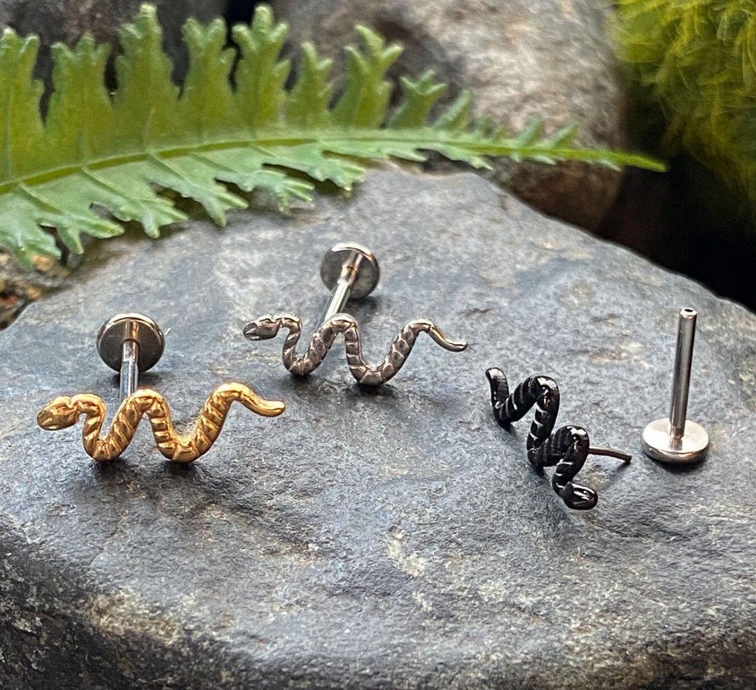 1pc Implant Grade Titanium Push in Snake Labret Monroe Stud Lip Ring ...