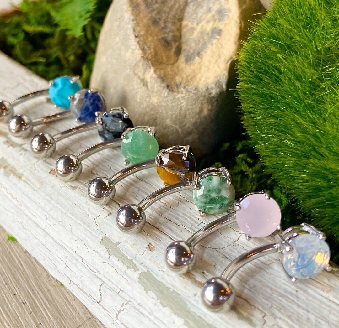 Solitaire Semi-precious Belly Ring Natural Stone Pierced Navel Naval ...