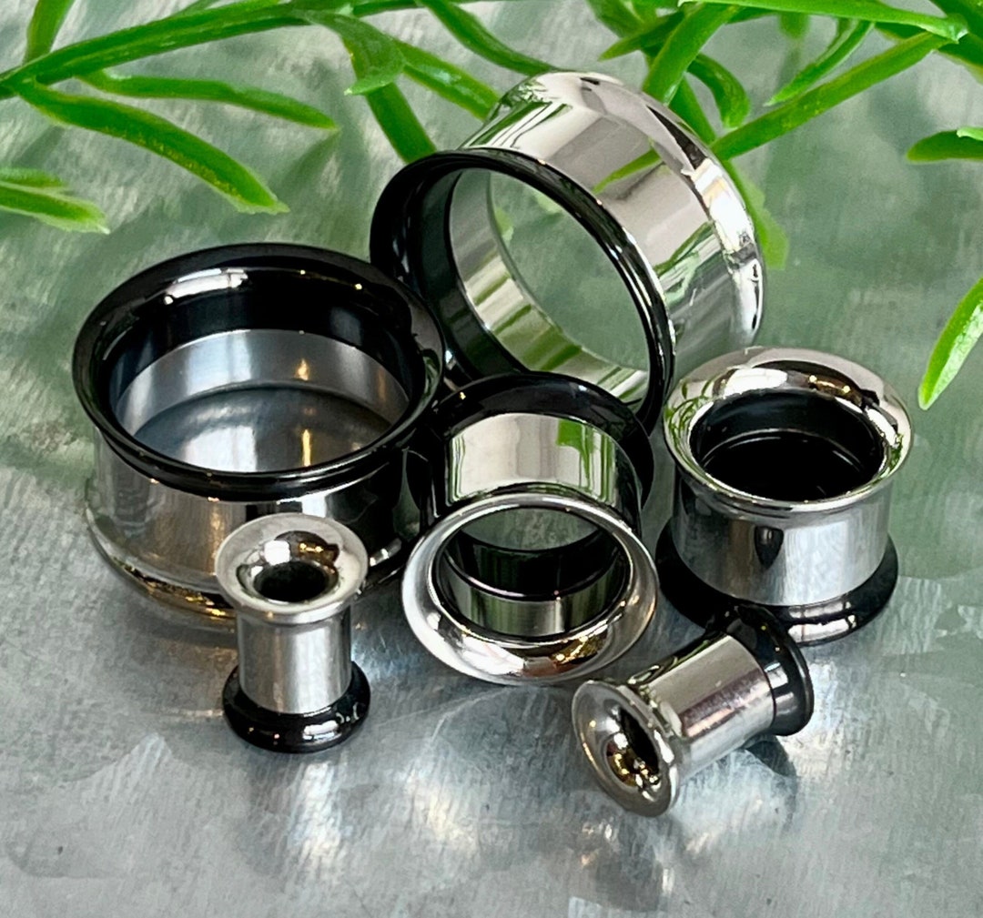PAIR of Stunning Two Sided Black and Steel Internally Threaded Tunnels ...