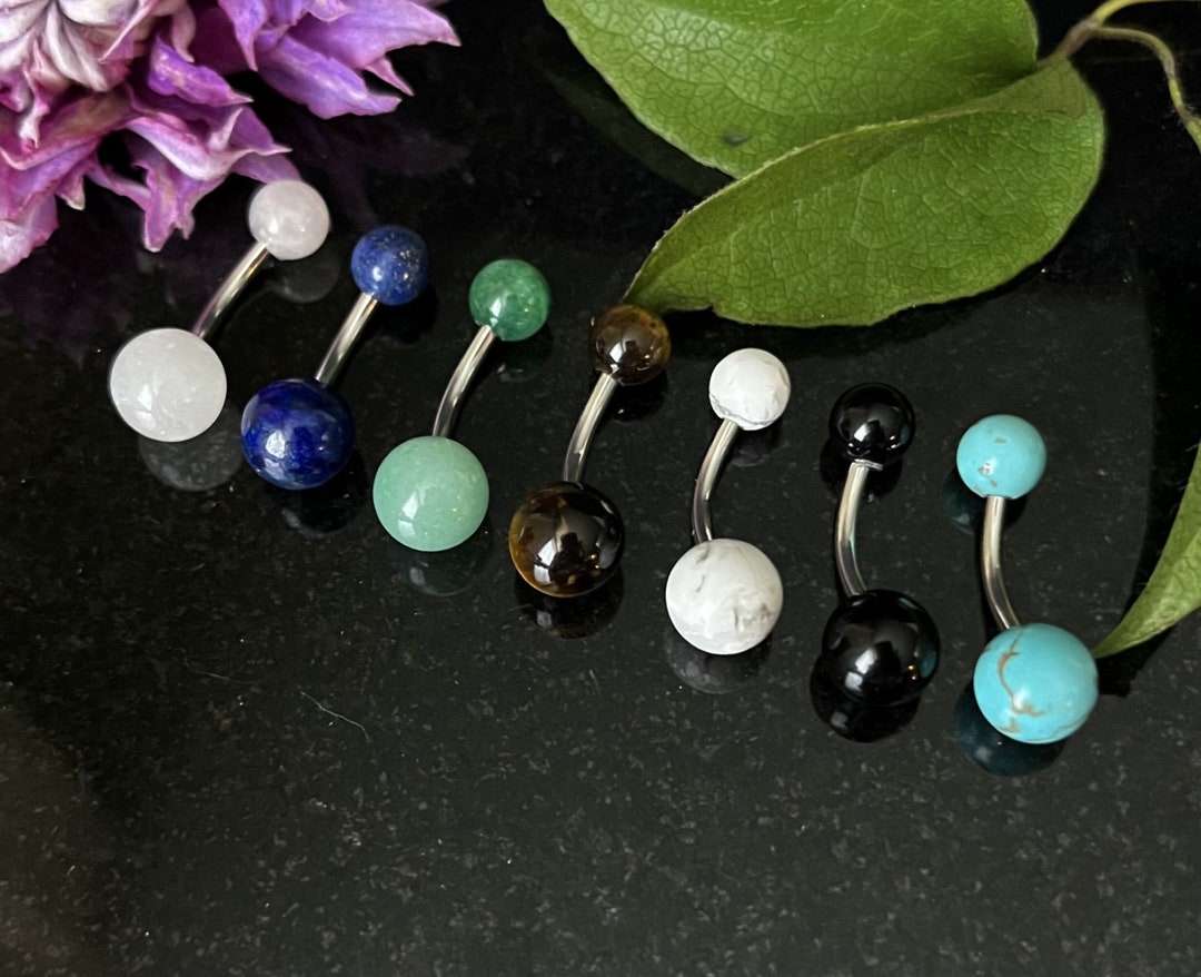 1 Piece Beautiful Natural Stone Ball Navel / Naval Belly Ring - 14g ...
